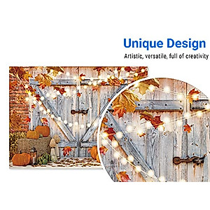 Funnytree 8x6FT Fall Thanksgiving Photography Backdrop Autumn Pumpkin Harvest Barn Background Maple Baby Shower Banner Decoration Birthday Party Supplies Photo Booth Prop