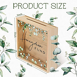 Unittype Honey Moon Fund Box Wedding Card Rustic Box Wooden Honeymoon Fund Box Fund and Card Wood Box Greenery Honeymoon Fund Shadow Box for Wedding Reception Party Bridal Shower Gift, 8 x 8 Inch