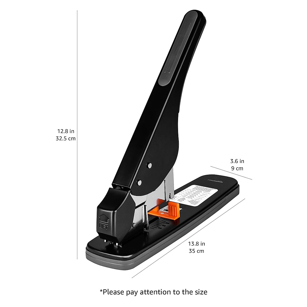 Amazon Basics Effortless Heavy Duty Stapler, 210 Sheet High Capacity, Large Office Stapler with 1000 Staples, Black