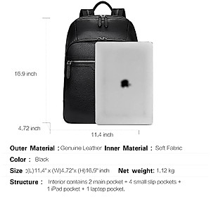 BOSTANTEN Men Leather Backpack 15.6 inch laptop Backpack Travel College Bag Black