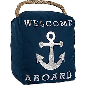 Pavilion Gift Company Open Door Decor - Welcome Aboard Anchor Beach Navy & Silver Door Stopper with Handle, Blue