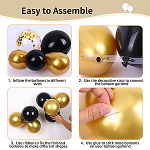 RUBFAC 140pcs Black and Gold Balloons, Balloons Arch Kit 5 10 12 18 inch Black Metallic Gold Confetti Latex Balloons for Graduation Birthday Baby Shower Wedding Anniversary Party Decorations