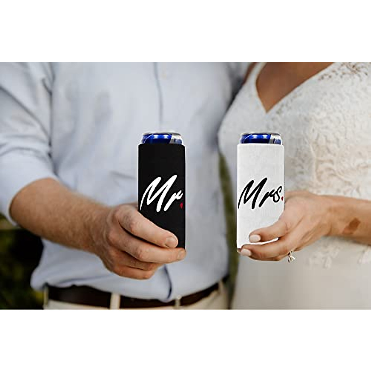 QualityPerfection Can Cooler Sleeves (2 Sets Regular + 2 Sets Slim) Insulated, Beer/Energy Drink Neoprene 4mm Thickness Thermocoolers for 12 oz Tall Skinny Beverage 4 Pack (Mr & Mrs