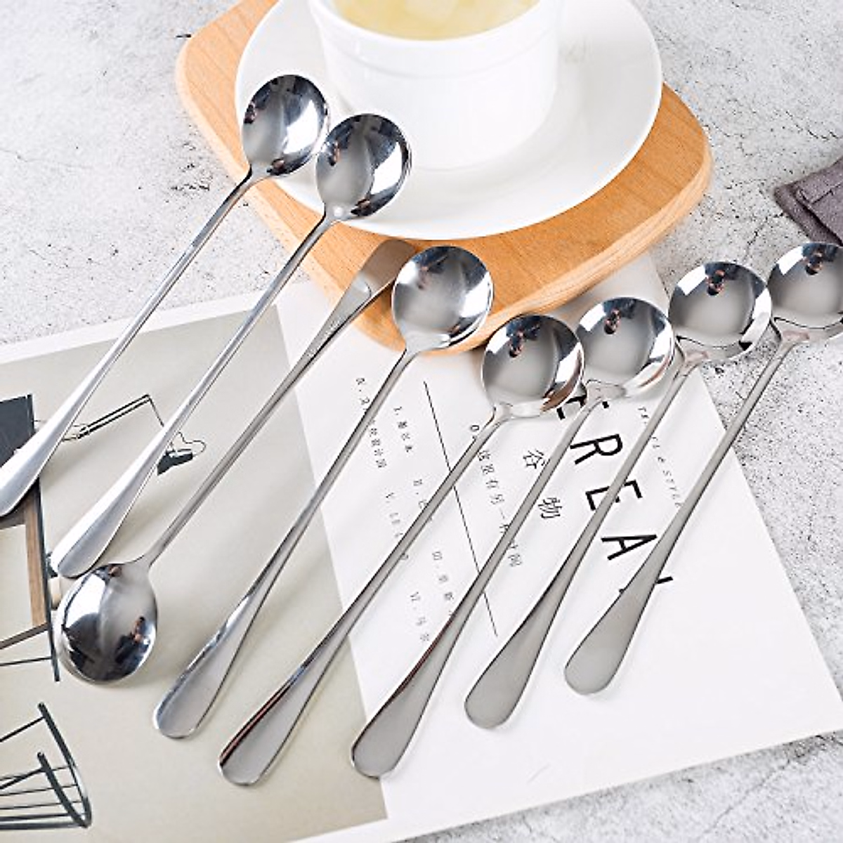 Long-handled ice tea spoon, cocktail stir spoons, stainless steel coffee spoons, ice cream scoop Set of 8