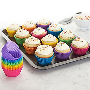 Amazon Basics Round Reusable Silicone Baking Cups, Muffin Liners, Pack of 24, Multicolor, 2.9" x 2.96" x 1.3"