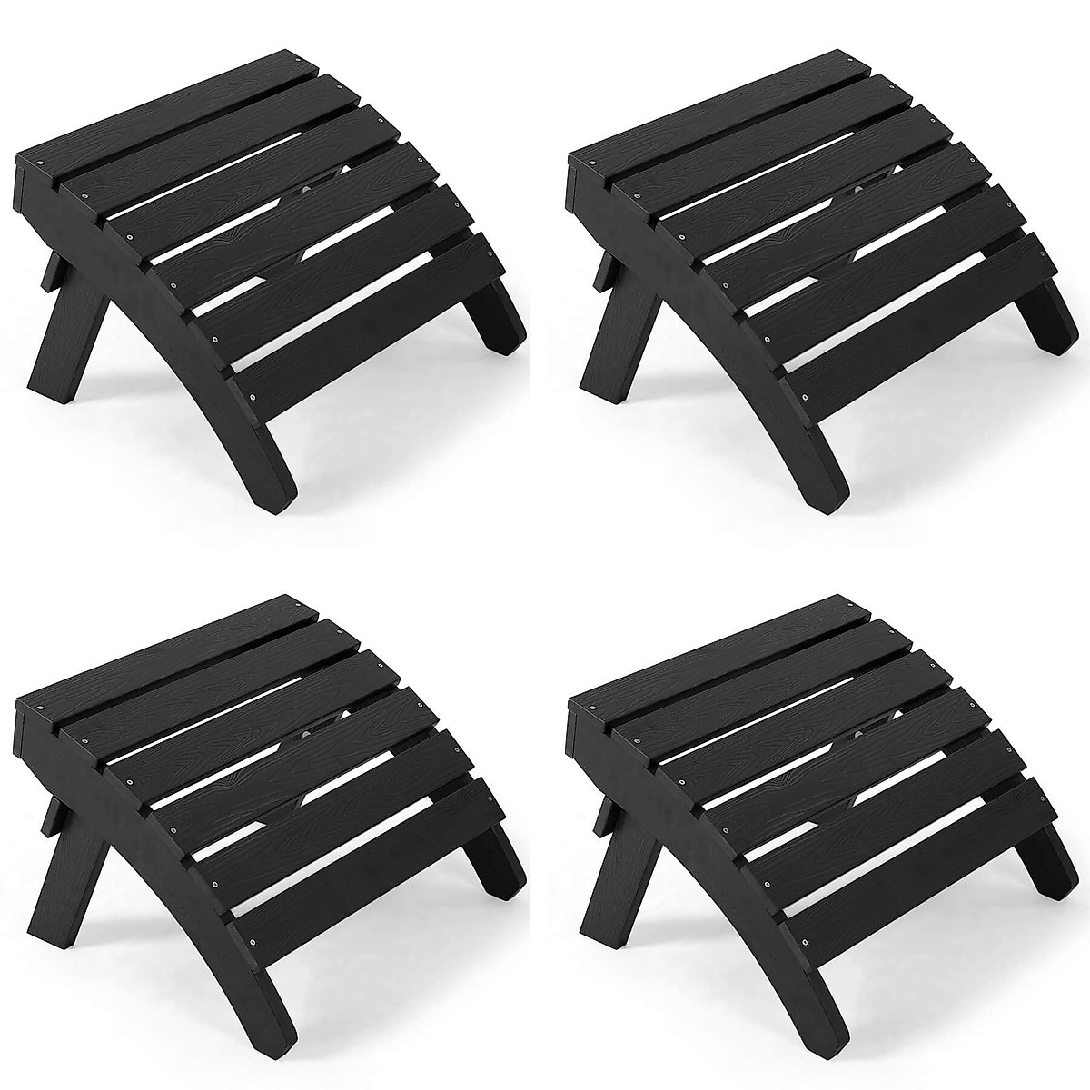hOmeQomi Adirondack Ottoman Set of 4, Plastic Folding Adirondack Footstool, All Weather Ottoman for Adirondack Chairs, Widely Used for Outdoor, Porch, Patio, Garden, Poolside, Fire Pits - Black