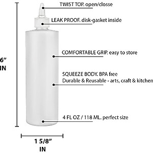 BRIGHTFROM Condiment Squeeze Bottles, 4 OZ Empty Squirt Bottle with Twist Top Cap, Leak Proof - Great for Ketchup, Mustard, Syrup, Sauces, Dressing, Oil, Arts and Crafts, BPA FREE Plastic - 2 PACK