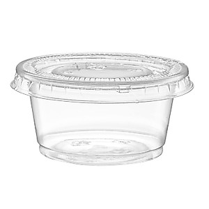 (2 oz - 100 Sets) Clear Diposable Plastic Portion Cups With Lids, Small Mini Containers For Portion Controll, Jello Shots, Meal Prep, Sauce Cups, Slime, Condiments, Medicine, Dressings, Crafts,