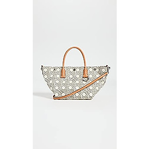 Tory Burch Women's Canvas Basketweave Small Tote, New Ivory Basketweave, Off White, Print, One Size