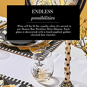 MACKENZIE-CHILDS Queen Bee Stemless Wine Glasses, Bee Drinking Glasses, Decorative Wine Glasses, Set of 4