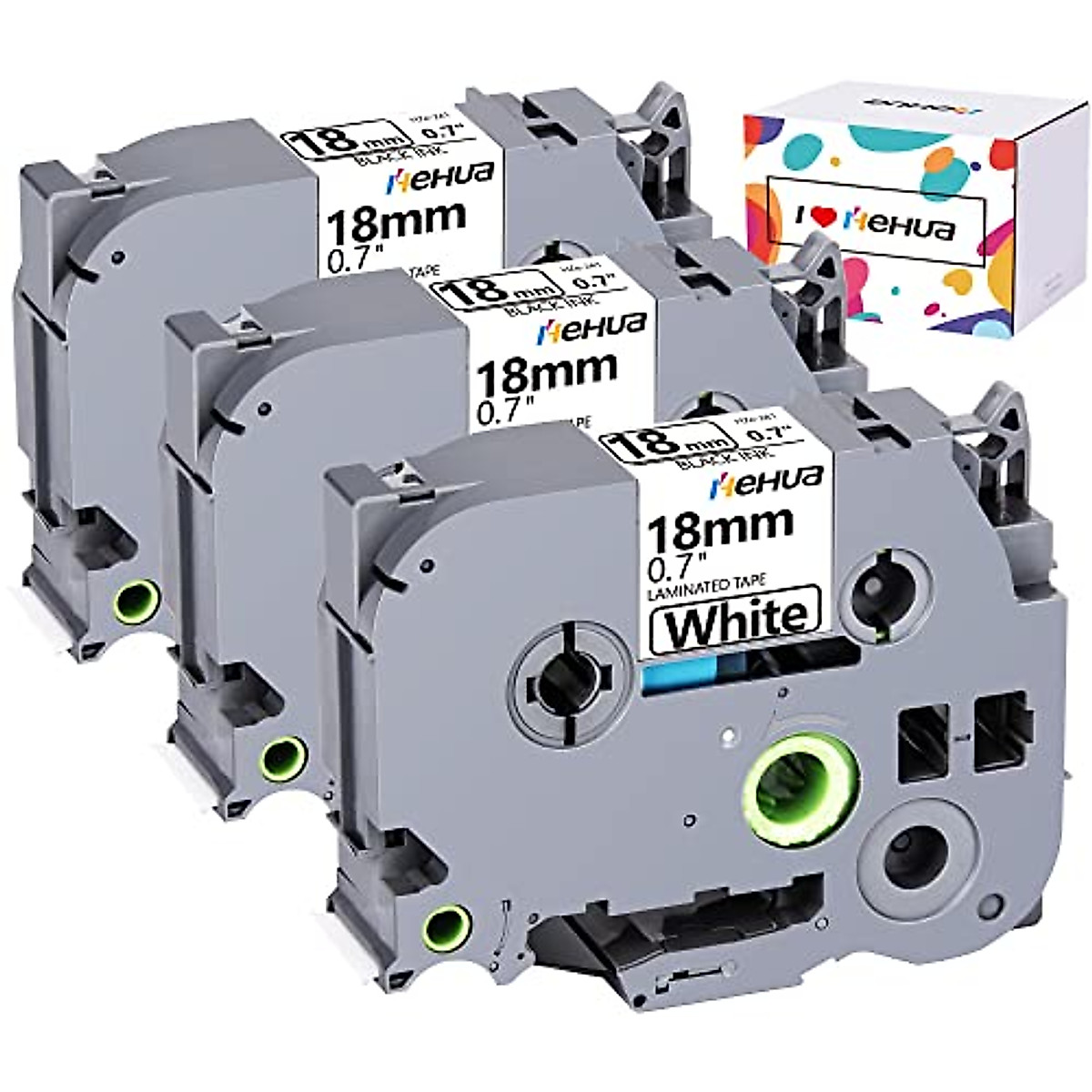 Hehua Tze Tz Tape 18mm 0.7 Laminated White Tape Compatible for Brother Label Maker Tape 18mm TZe-241 TZe241 TZ-241 TZ241 for Ptouch PT D400 D600 D610 P710BT, 3/4 Black on White Tape, 3 Pack