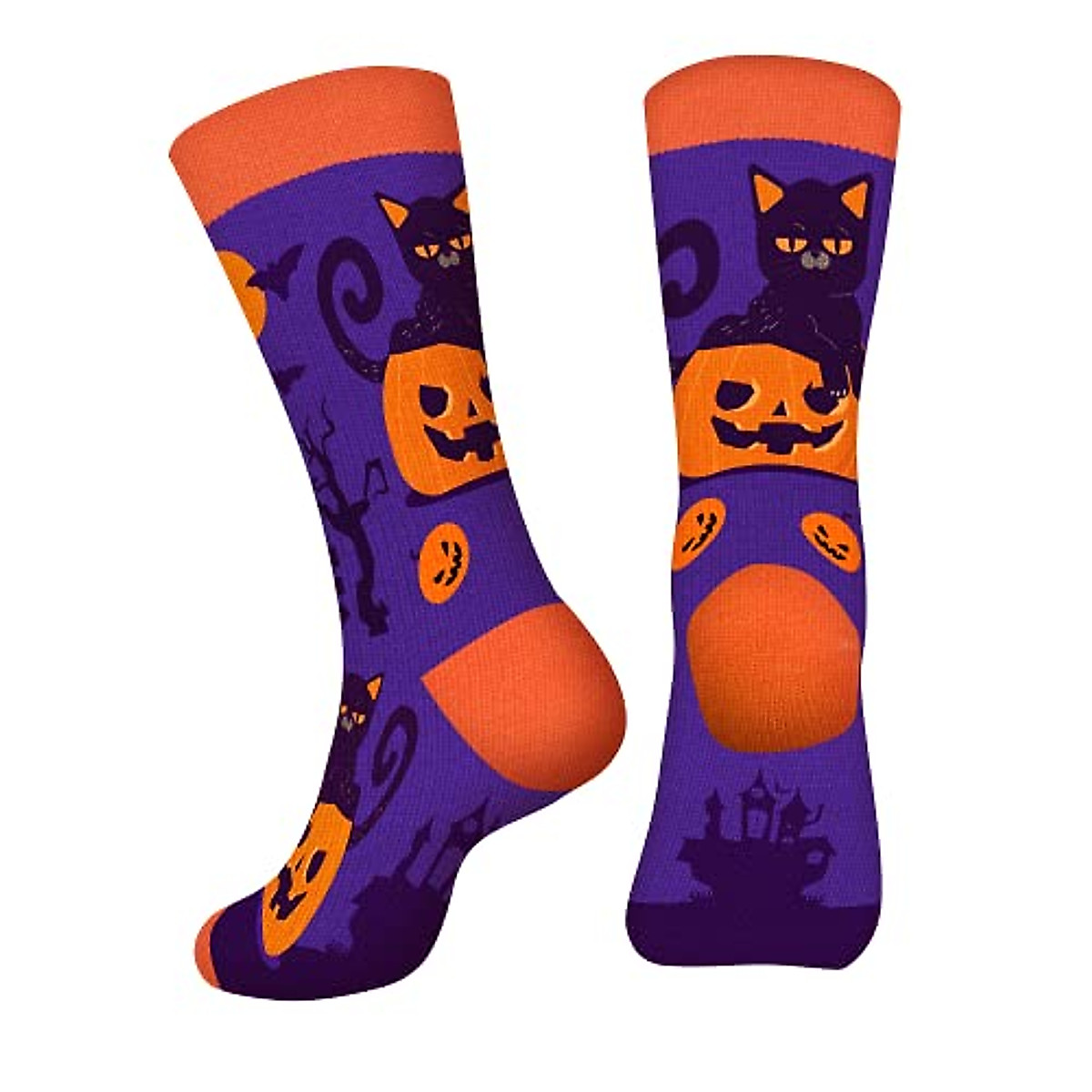 Funny Halloween Socks for Men Women Teen Boys- Pumpkin Cat Fun Novelty Cute Crazy Funky Dress Crew Cool Socks - Halloween Gifts Stockings Costumes Gifts for Cat Lovers