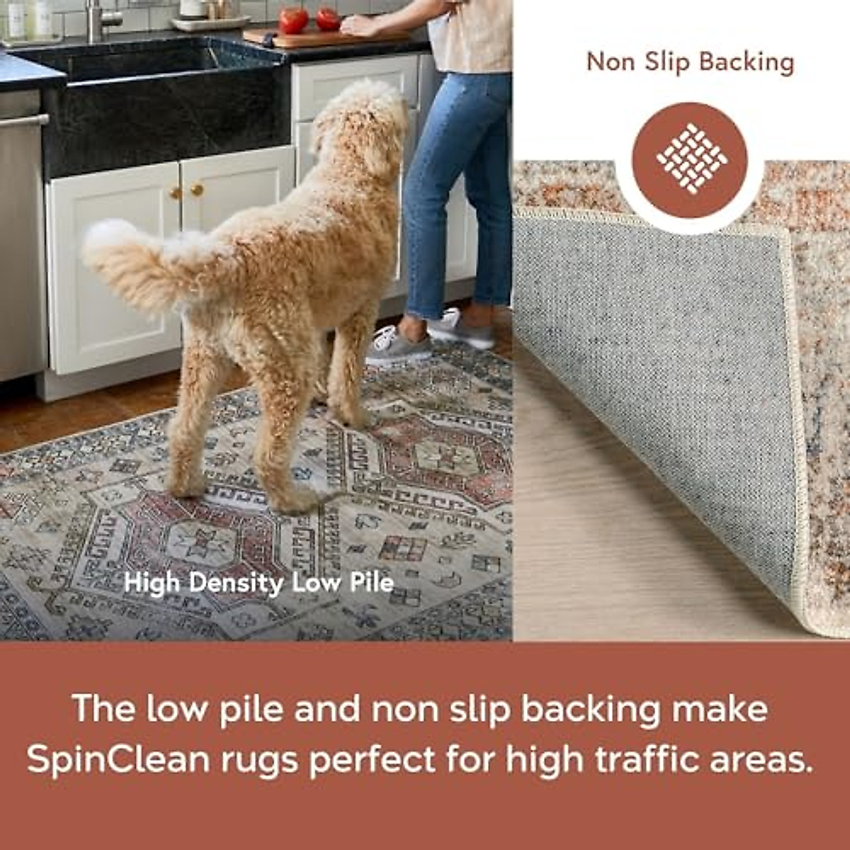nuLOOM 5' x 8' SpinClean Machine Washable Stain-Resistant Area Rug with Non Slip Backing, Low Profile for Living Room, Bedroom, and Dining Room, Jacquie Light Grey