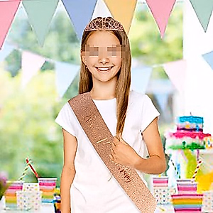 Ceqiny 15th Birthday Sash Tiara and Crowns for Girls, Birthday Queen Rose Gold Tiara, Princess Tiara Rhinestone Headbands with Combs Bridal Wedding Tiaras for Wedding Prom Bridal Party Christmas