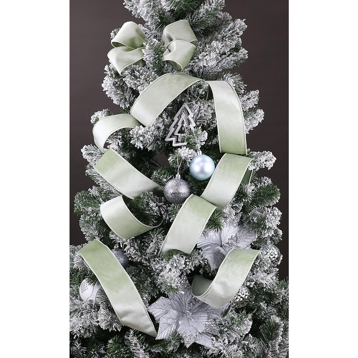 DINDOSAL Sage Green Velvet Ribbon Wired 2.5" x 10 Yards Green Christmas Ribbon Wired Edge Christmas Tree Wired Ribbon for Wreaths, Tree Topper Bows, Crafts, Home Decor, Gift Wrapping