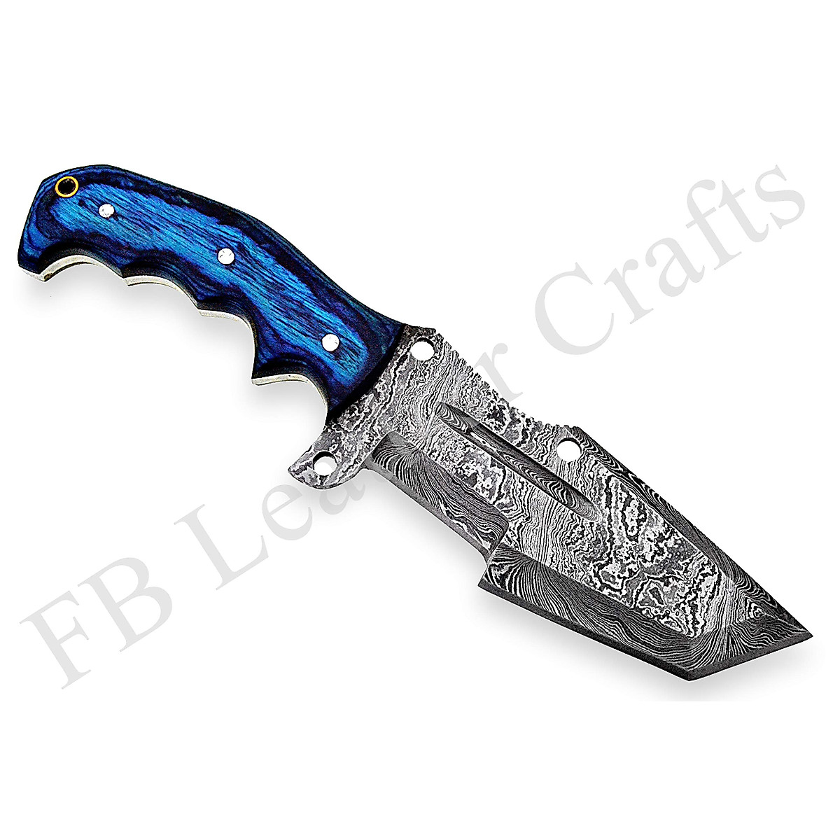 Tactical Combat Custom Made Damascus Steel Hunting Knife/Tracker Knife FBK-15315 Blue (Blue Wood)