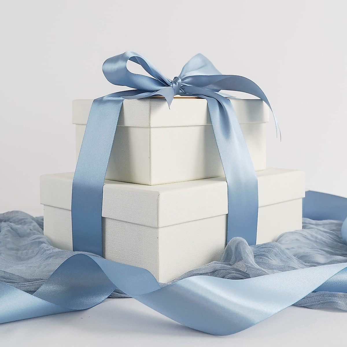 MEEDEE Dusty Blue Satin Ribbon 2 Inch Dusty Blue Ribbon Lux Satin Double Faced Ribbon by 25 Yards Silk Ribbon Satin Ribbon for Gift Wrapping, Satin Weddings, Flower Bouquet, Holiday Decorating