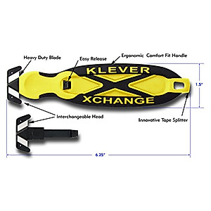 6/Pack Deluxe Klever X-Change Safety Cutter - Dual-Sided, Yellow