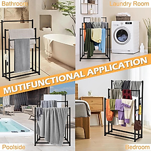 47.6 Inch Tall Free Standing Towel Racks 3 Tier Pool Towel Rack Outdoor Oversized Floor Bath Towel Drying Valet Holder Blanket Quilt Rack Stand for Bathroom Bedroom Beach Hot Tub Gym Pool Area Outside