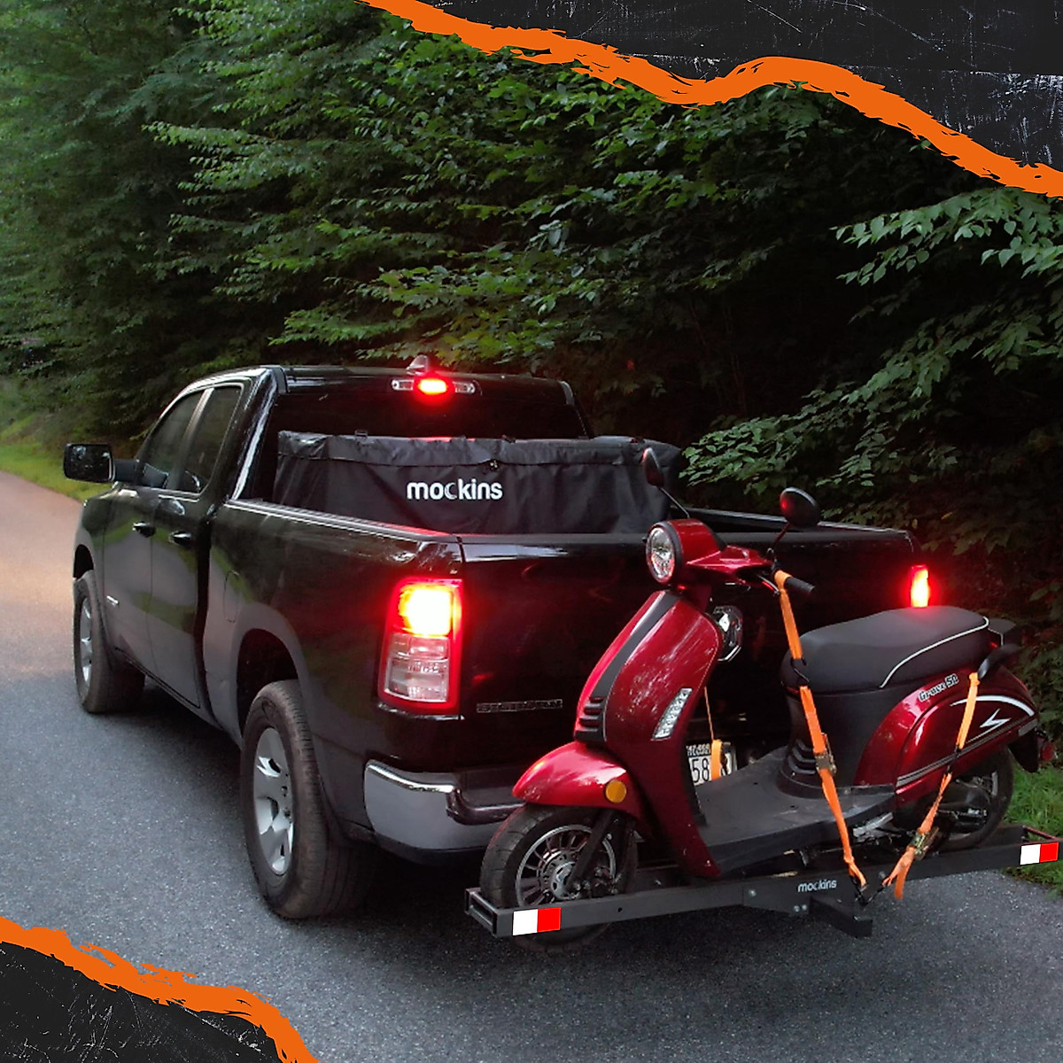 Mockins 16 Cu.Ft. Trailer Hitch Cargo Carrier Bag | 58"x20"x24" Abrasion-Resistant Vinyl Waterproof Cargo Bag for Hitch Carrier | All-Weather Truck Bed Storage Set w/Straps, Bag Lock, & Carry Bag