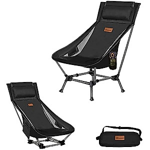 DRAXDOG Camping Chair, 2 Way Compact Backpacking Chair, Portable Folding Chair, Beach Chair with Side Pocket, Lightweight Hiking Chair 0011 (Black)