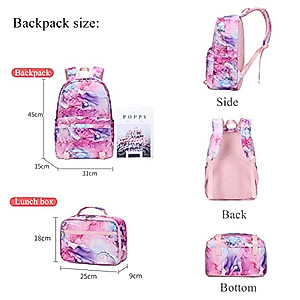 2PCS Cute Colorful Printing Backpack 17.8 Inches Elementary Schoolbag Middle School Travel Daypack For Teen Girls