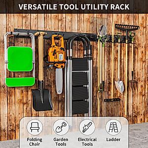 48 Inch Garden Tool Organizer, Wall Mount Tool Storage Rack, Heavy Duty Yard Tool Organizer for Garage With 10 Adjustable Hooks Max Load 750 LBS Garage Shelving for Hanging Rake, Shovels, Trimmers