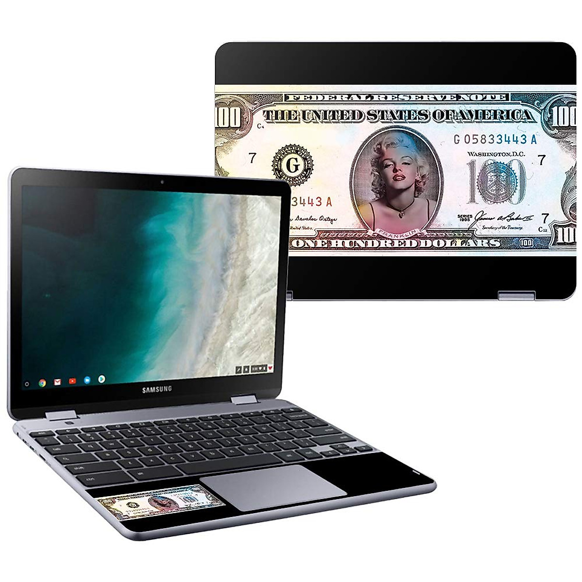 MightySkins Skin Compatible with Samsung Chromebook Plus LTE (2018) - Monroe Currency | Protective, Durable, and Unique Vinyl wrap Cover | Easy to Apply, Remove, and Change Styles | Made in The USA