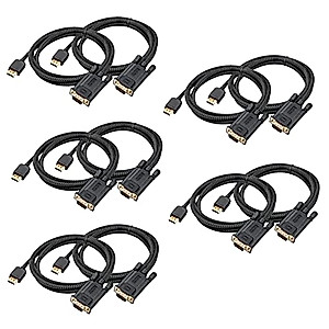 FEMORO HDMI to VGA Cable 6FT 10 Pack, HDMI-to-VGA Adapter Converter Male to Male Braided Cord for Monitor Computer Desktop Laptop PC Projector HDTV and More