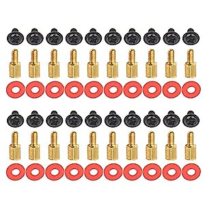 Connectors Y8AD (20x Screw+20x Motherboard Riser +20x Washer) 6.5mm 6-32-M3 Computer Golden Motherboard Riser+Screws + Red Washers - (Color: A)