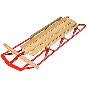 GLACER Wooden Sled, 54 Inches Snow Slider w/Metal Runners & Steering Bar, Sleigh Toboggan Pull Sled for Kids & Adults, Steel & Wood