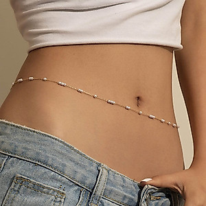 Reetan Pearl Belly Chain Gold Waist Chains Beach Bikini Waist Chain Belt Fashion Waist Accessories for Women and Girls