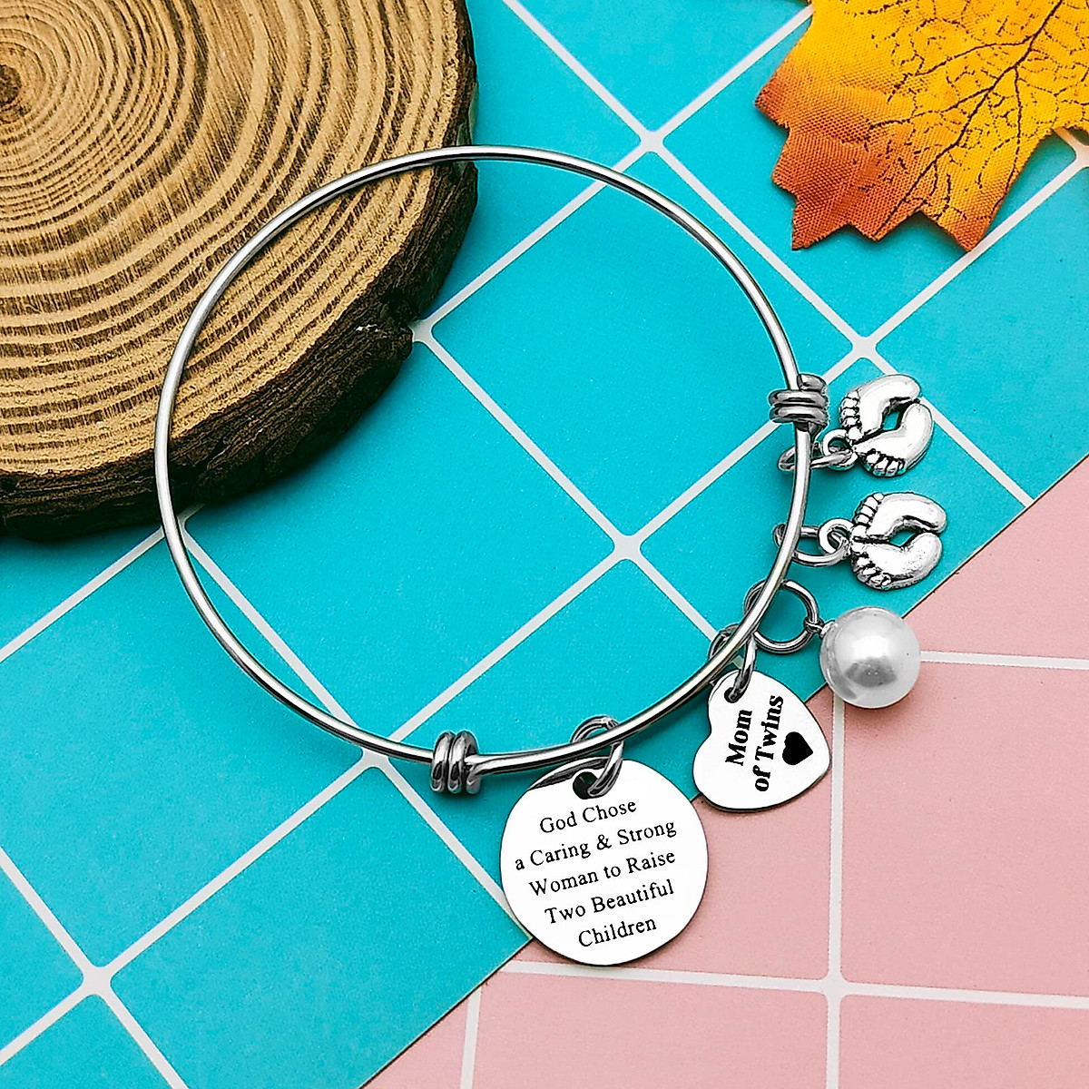 Heigebi Twin Mom Gift Mom Bracelets Twins Jewelry Gift New Mom Gift Mommy to Be Gift Announcement Gift for Wife from Husband New Mom Bracelets Mom Gift Mother's Day Gift Birthday Gift