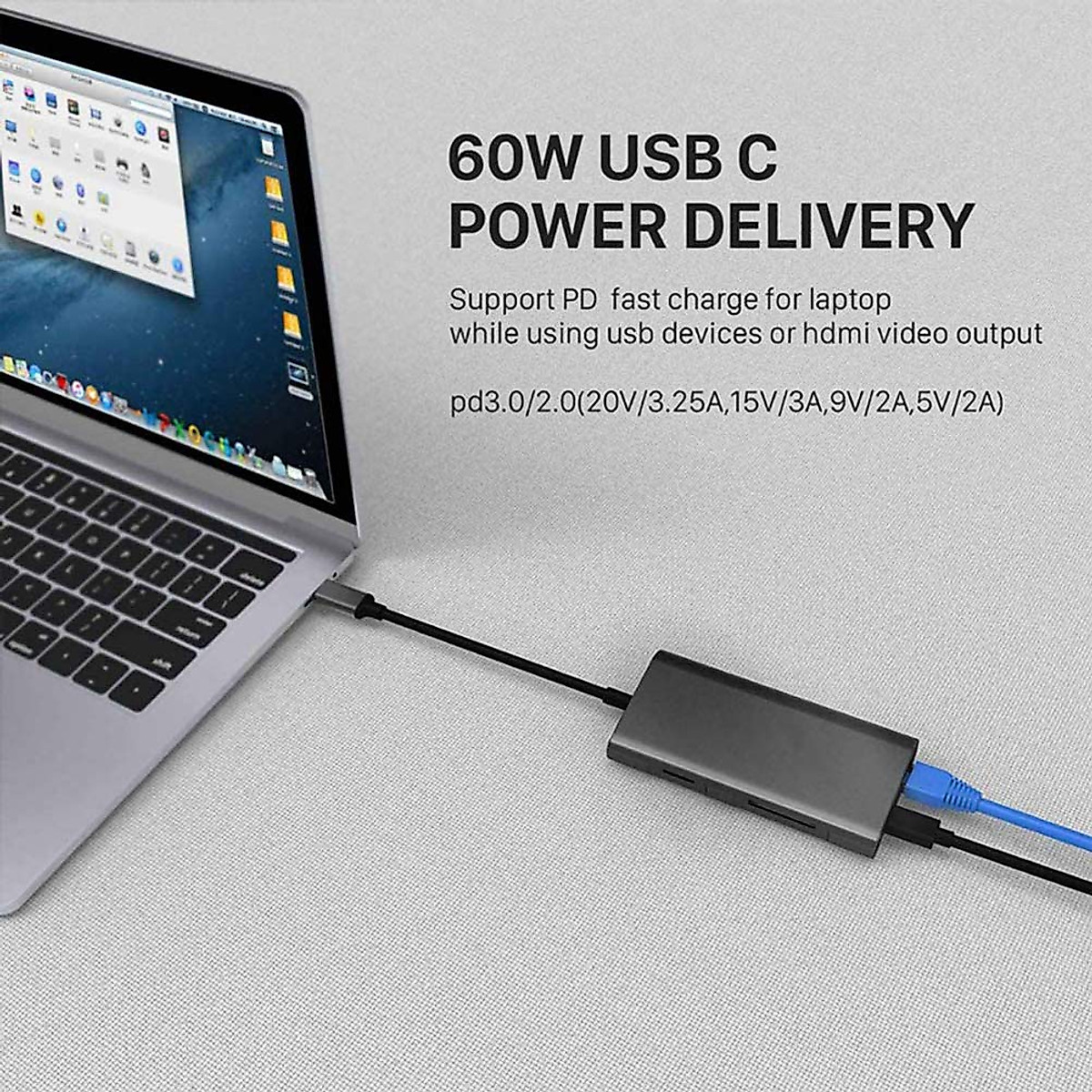 USB C Hub, 8 in 1 USB Type C Adapter with 4K HDMI, RJ45 Ethernet 1000Mbps, 3 USB 3.0, SD/TF Card Reader, Type C PD Charging Port for MacBook PRO/Air, iPad PRO, Mac
