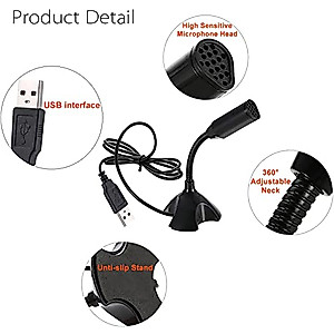 Mini USB Microphone for Desktop Computer and Laptop,Portable USB Condenser Mic With Adjustable Stand,Compatible with PC/Mac,Plug & Play,Ideal for Meeting,Online Class,Games,Remote work(Black)
