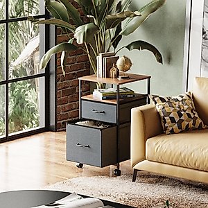 DEVAISE Mobile File Cabinet, Rolling Printer Stand with Open Storage Shelf, Fabric Vertical Filing Cabinet fits A4 or Letter Size for Home Office, Rustic Brown