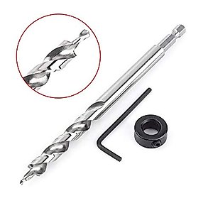 3/8" Twist Step Drill Bit Hex Shank Pocket Hole Drill Bit with Adjustable Depth Stop Collar for Pocket Hole Jig Kit