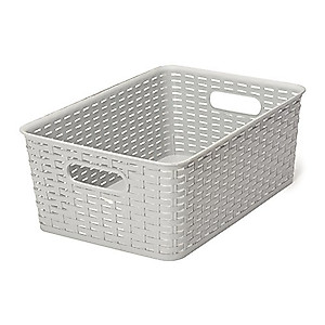 YBM Home Medium Plastic Rattan Storage Box Basket Organizer, Medium - Gray - 1 Pack