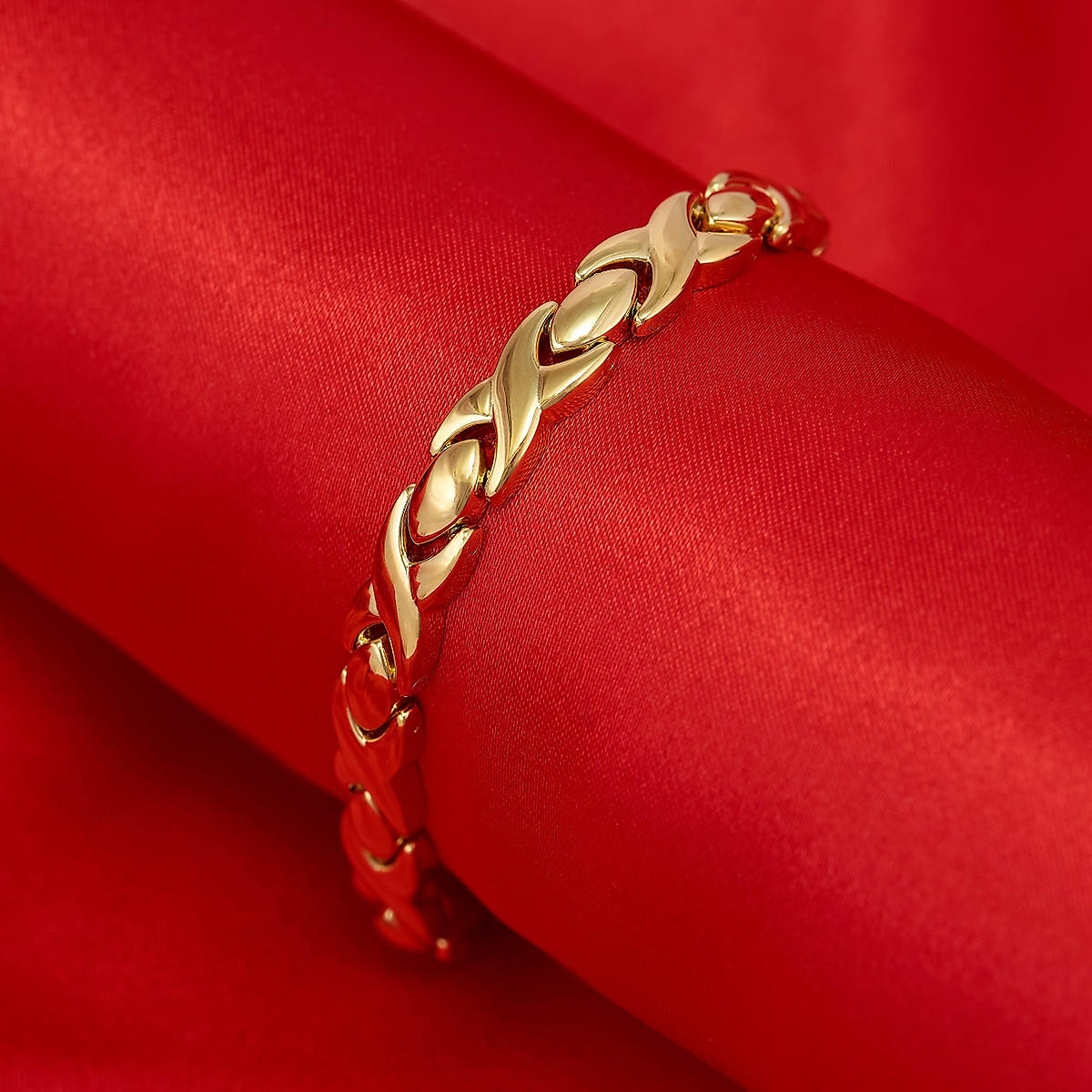 LIFETIME JEWELRY Polished “Hugs & Kisses Bracelet for Women and Men 24k Gold Plated (Gold, 8 inches)