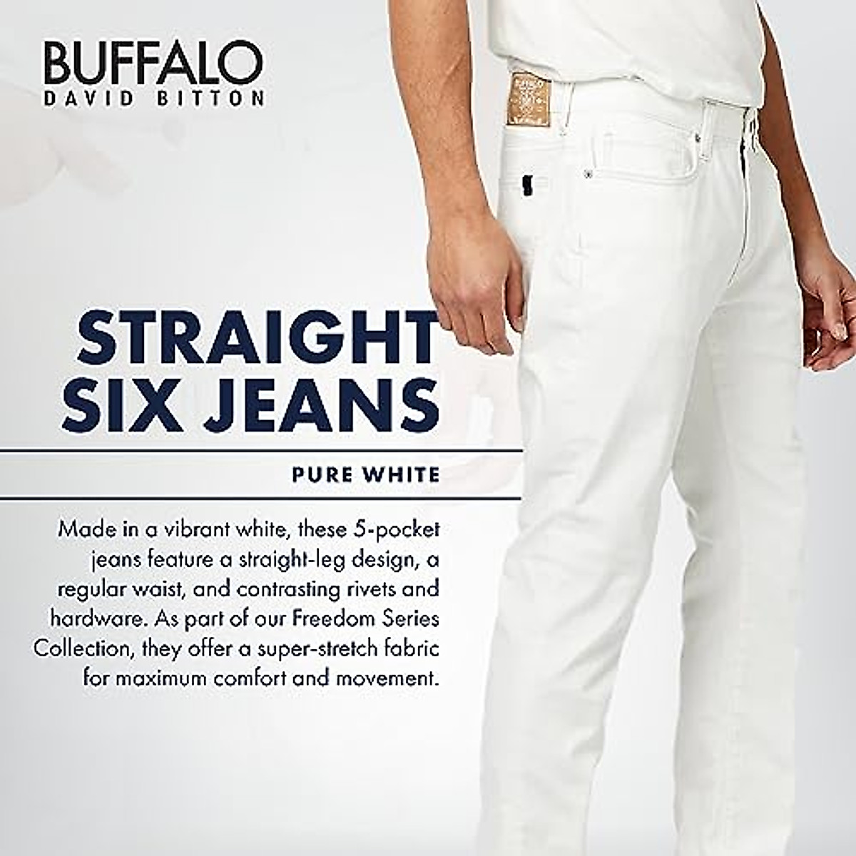 Buffalo David Bitton Men's Straight Six Jeans, Pure White, 40W x 32L