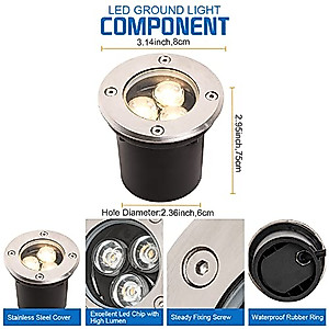 3W Led Low Voltage Landscape Lighting with Wire Connectors,Led Well Lights,12V In Ground Lights and Landscape Lights IP67 Waterproof for Garden, Driveway, Deck,Tree Up lights( Warm White 12 Pack)