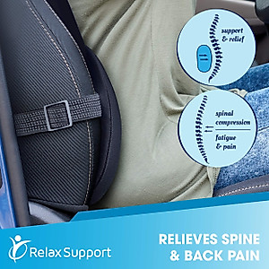 RELAX SUPPORT RS13-S Lumbar Support Pillow for Car - Full Memory Foam, Adjustable Dual Straps, Medium Firm - Promotes Good Spinal Posture&Comfortable Sitting While Driving - Back Support for Car Seat