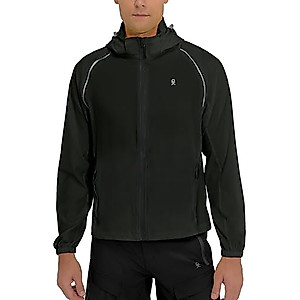 Little Donkey Andy Men's Quick-Dry Running Jacket UPF 50+ Cycling Jacket with Detachable Sleeves and Hood, Water Repellent, Black Size L
