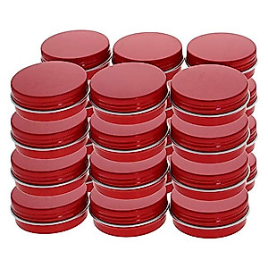 Othmro 24Pcs 1oz Metal Round Tins Aluminum Tin Cans Jar Refillable Containers 30ml Tin Cans Tin Bottle Container with Screw Lid for Salve Spices Lip Balm Tea Candies Red 50×20mm