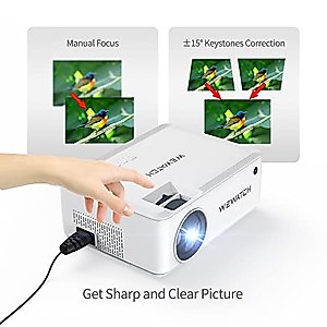 WiFi Bluetooth Projector with 120 inch Projector Screen, WEWATCH 8500L Portable Movie Projector for Home Outdoor, 1080P Video and 260" Display Supported, Use with TV Stick, HDMI, iOS, Android