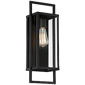 Possini Euro Design Jericho Modern Industrial Outdoor Wall Light Fixture Textured Black Metal 19" Clear Glass Panel for Exterior House Porch Patio Outside Deck Garage Yard Front Door Garden Home