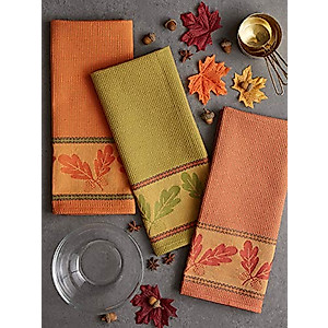 DII Fall Kitchen Towels Decorative and Absorbent Cotton Jacquard Dish Towel Set, 18x28, Autumn Acorn Leaves, 3 Count