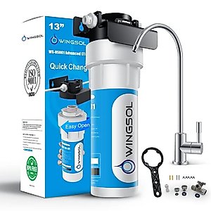 Wingsol Under Sink Water Filter with Faucet, NSF/ANSI 53&42, Reduce 99.99% Lead, Chlorine, Heavy Metals, Alkaline Water & Mineral Water, Anti-Clogged No-Crack No-Leak, Easy Change, Life Indicator