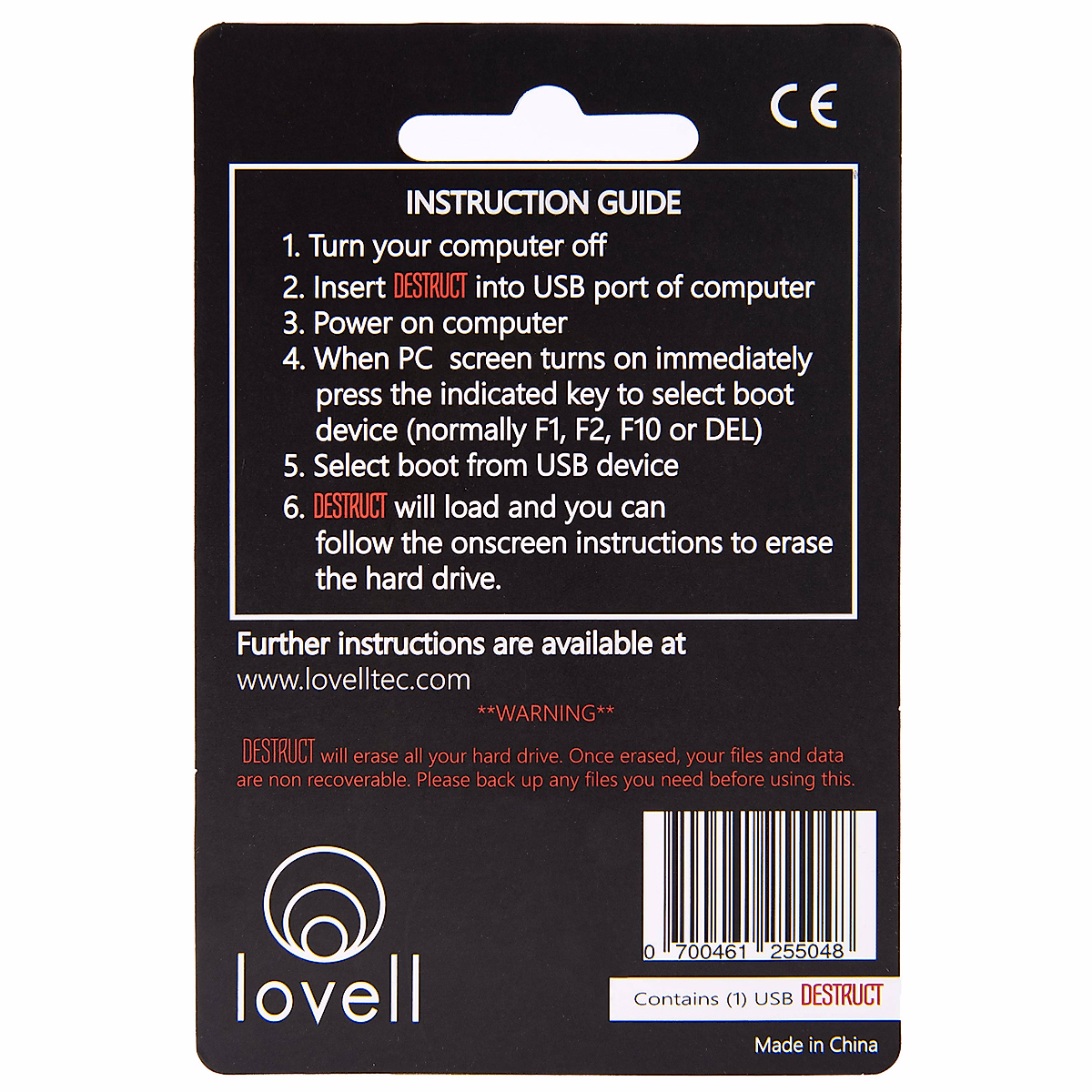 DESTRUCT USB Gadget - Military Grade Hard Drive Wiper - Permanently Erase All Data on PC and Laptops Before Selling