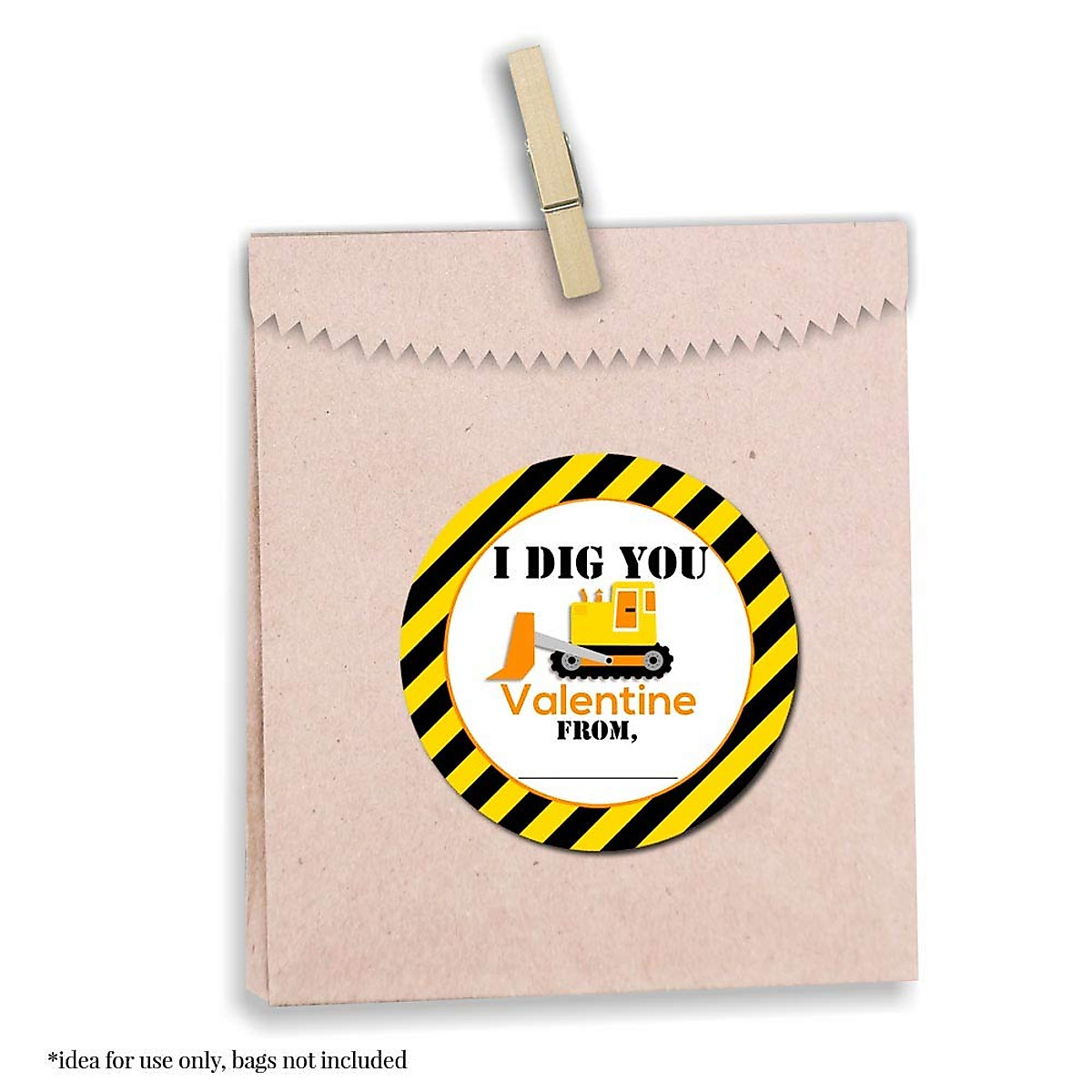 I Dig You Construction-Themed Valentine Party Favor Sticker Labels, 40 2" Party Circle Stickers by AmandaCreation, Great for Classroom Valentines, Envelope Seals, Gifts & Treats